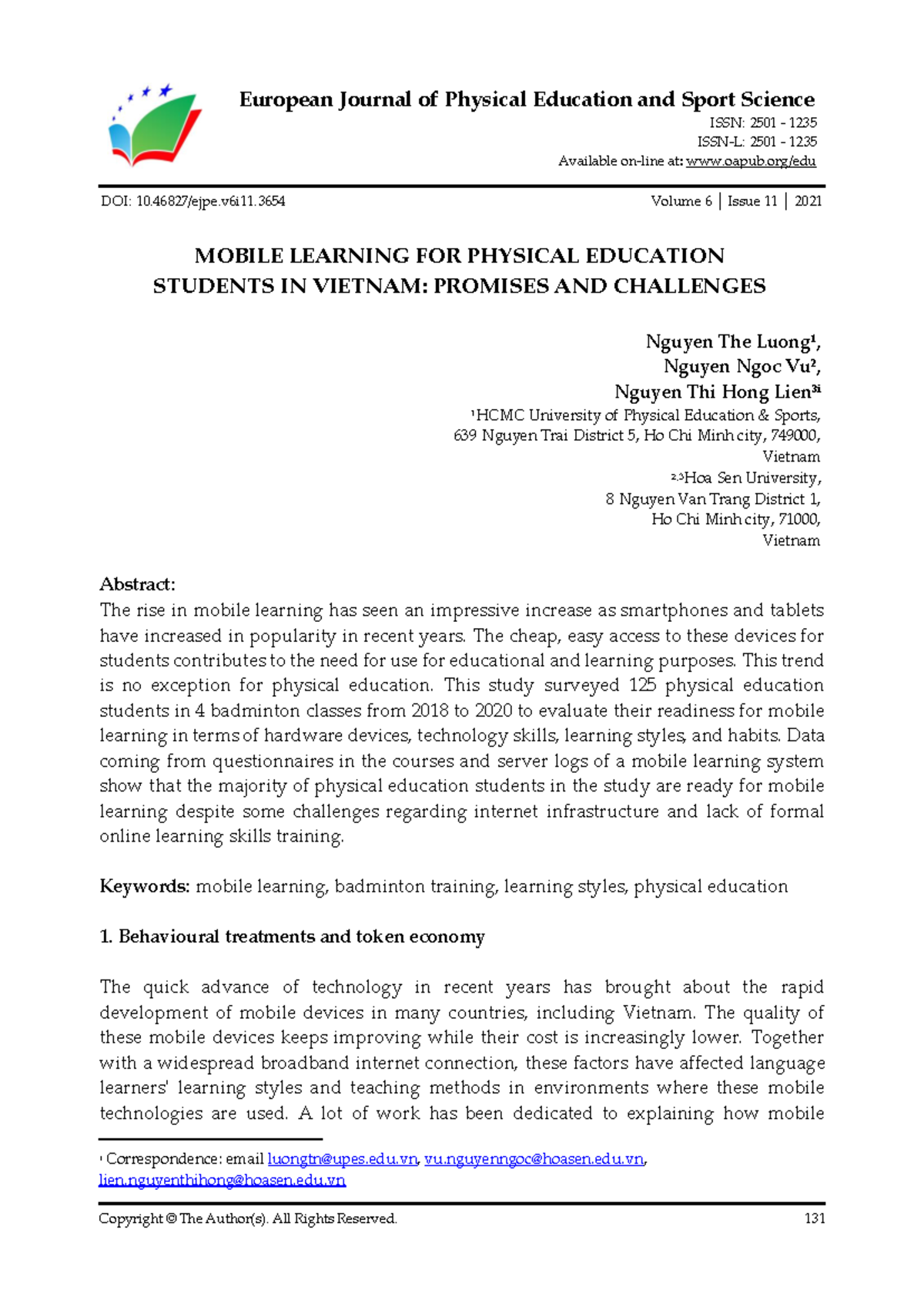 Mobile Learning FOR Physical Education Students IN - European Journal ...