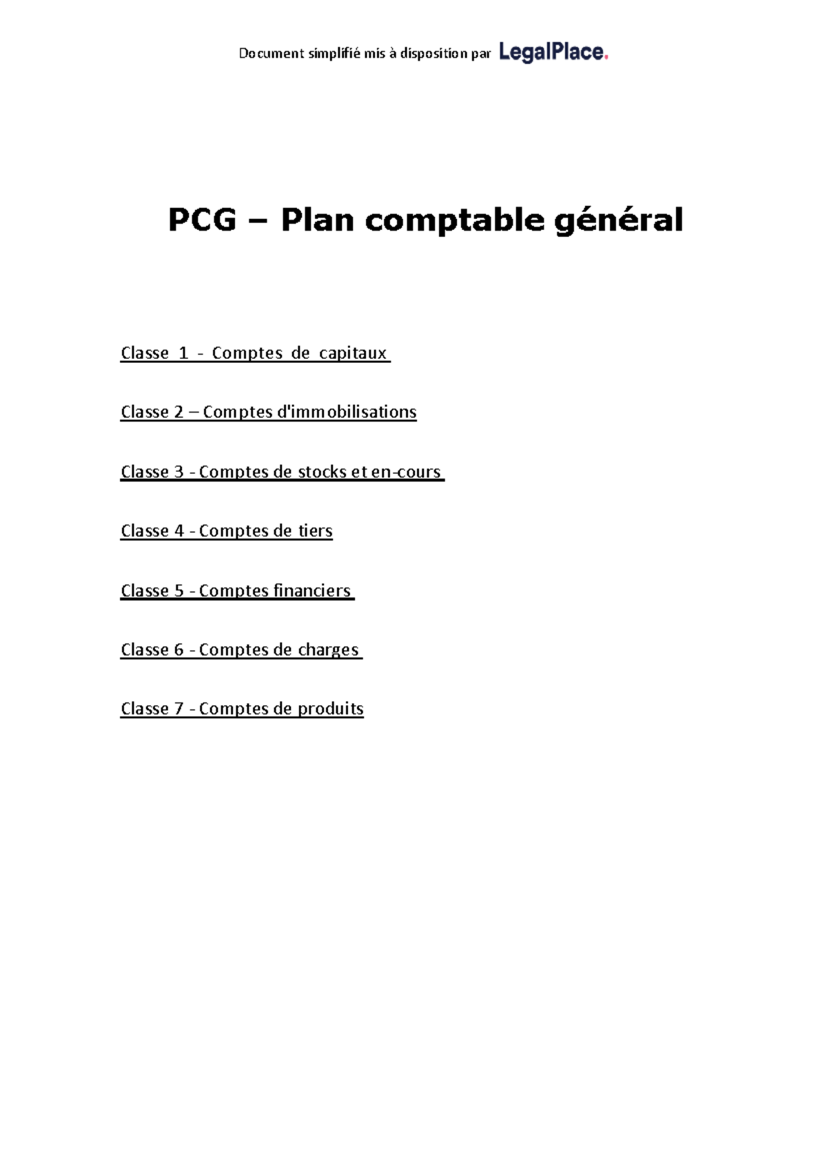 Annexe plan comptable pdf - PCG – Plan comptable général Classe 1 ...