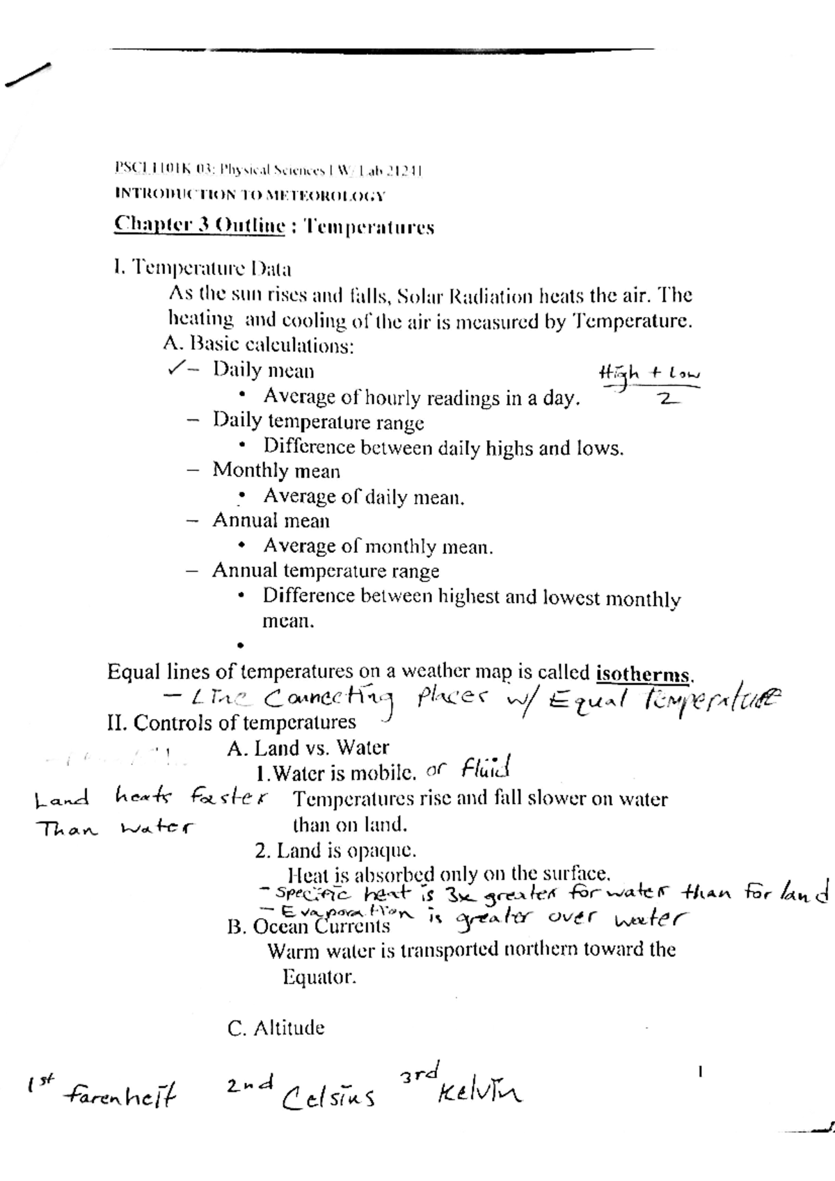 Meteorology Ch3Outline - PHYS 1101 - Studocu