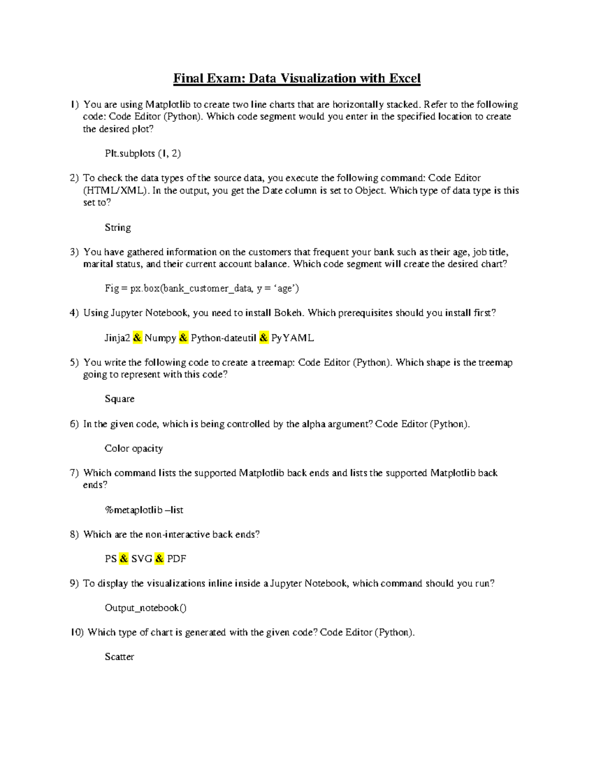 Skillsoft Data Visualization with Excel Final Exam - Final Exam: Data ...