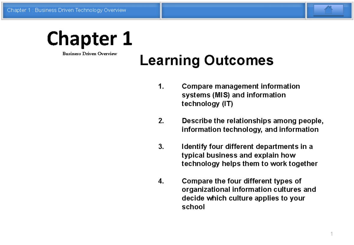 Chapter 1 - Lecture notes 1 - Learning Outcomes 1. Compare management ...