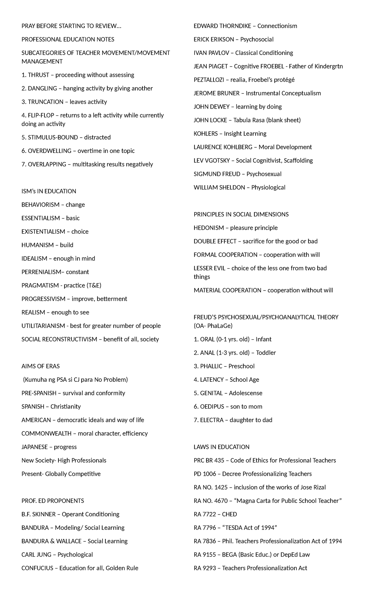 LET NOTES AND KEYWORDS - PRAY BEFORE STARTING TO REVIEW... PROFESSIONAL ...