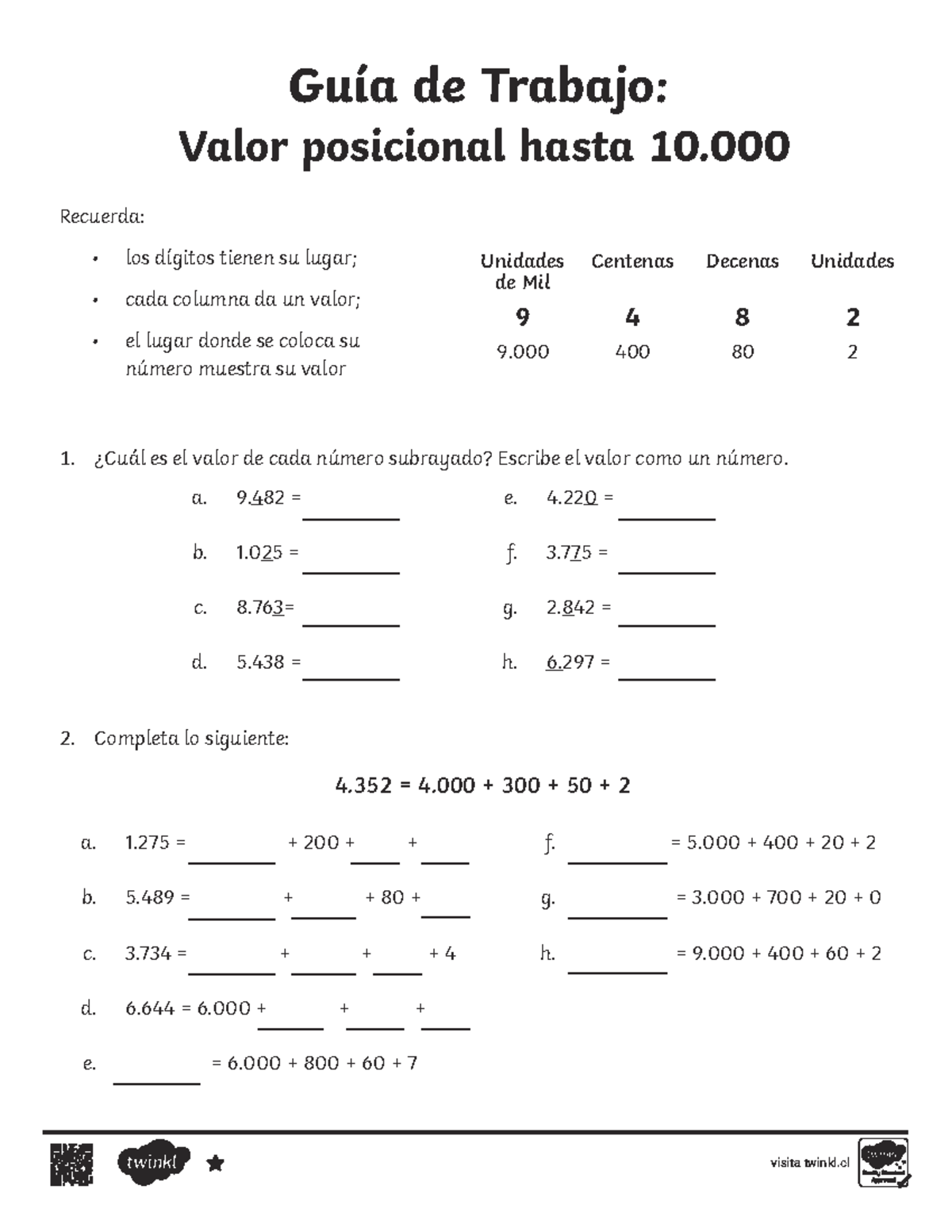 Hojas De Trabajo Sobre El Valor Posicional Hasta 1000