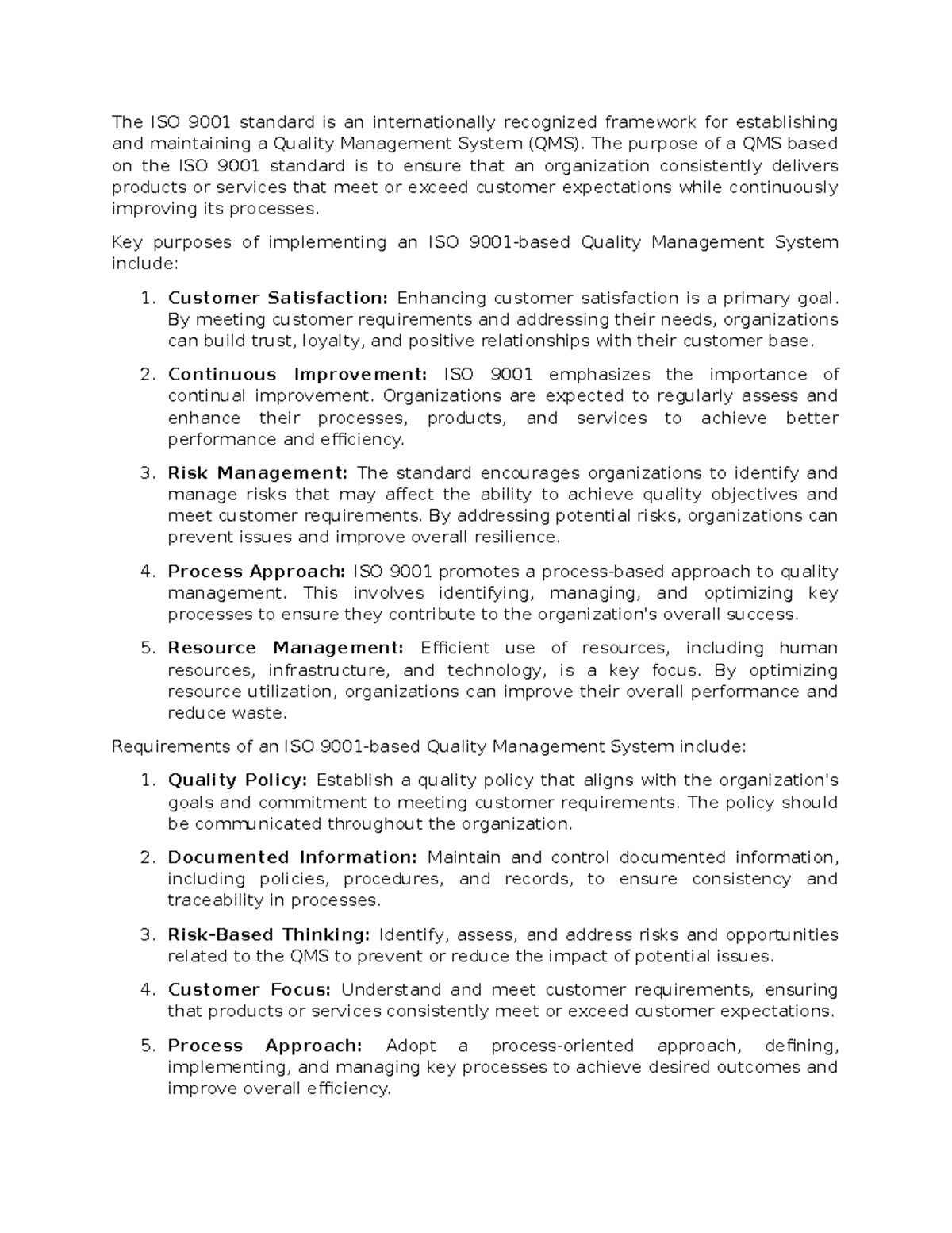 ISO 9001 summary - The ISO 9001 standard is an internationally ...