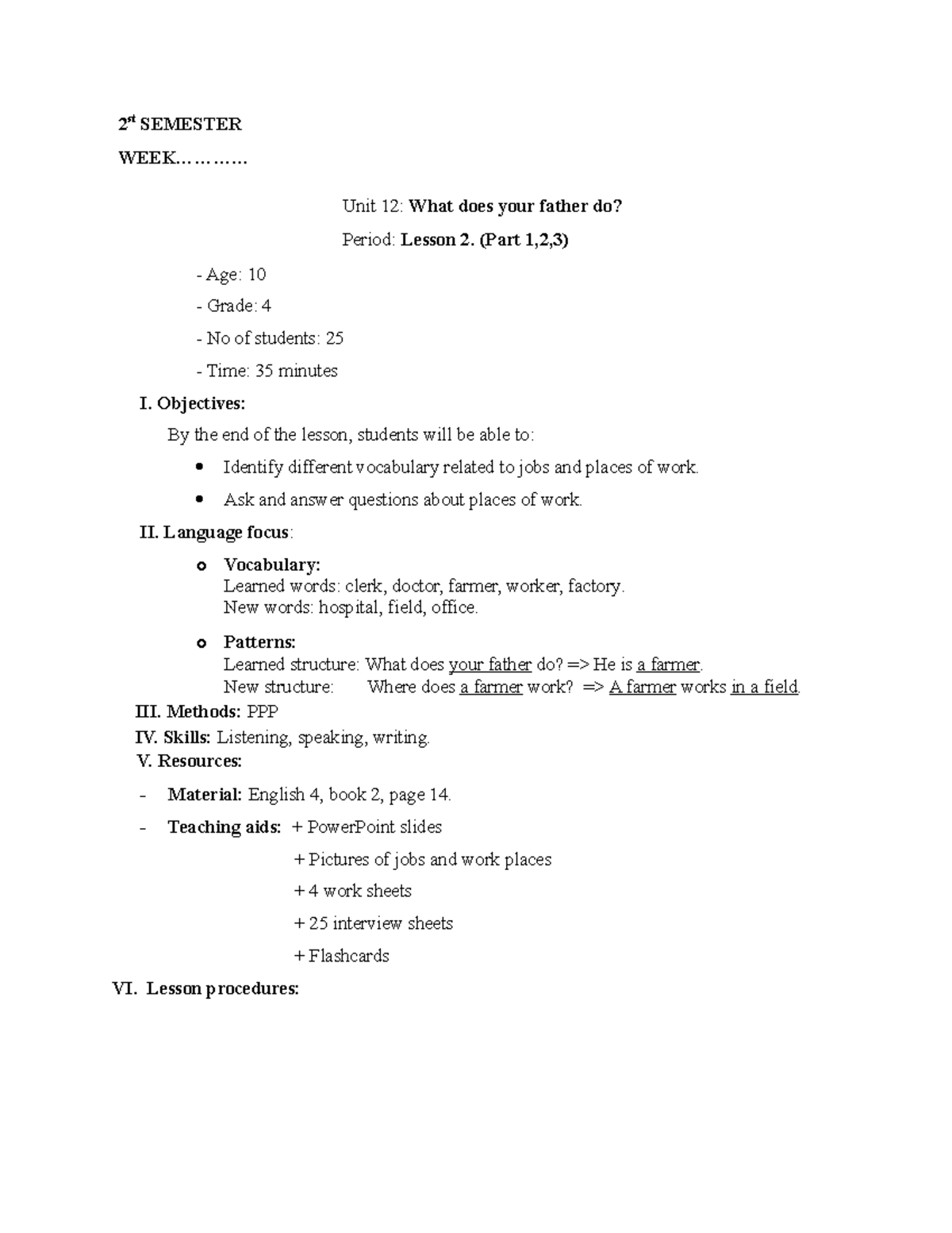 Unit 12 lesson 2 MICROTEACHING DEMO - 2 st SEMESTER WEEK ...