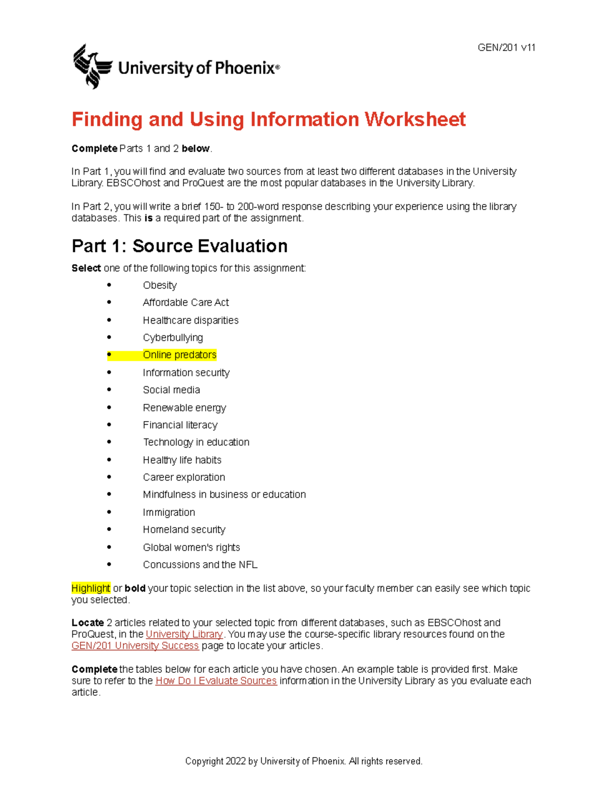 Gen201 v11 wk4 finding and using information worksheet 2022 - GEN/201 v ...