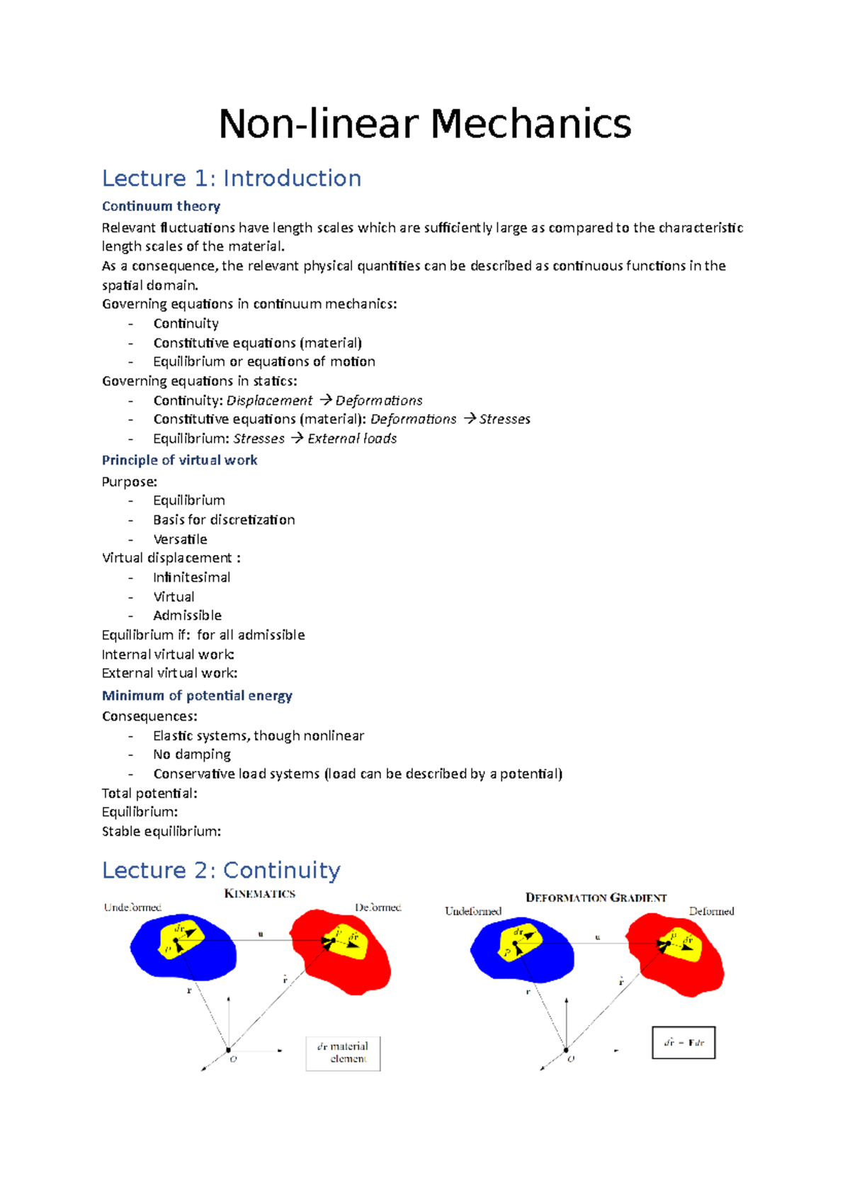 ME46000 Non-linear Mechanics summary (Q2) lecture 1, 2 & 3 - Non-linear Mechanics Lecture 1 ...