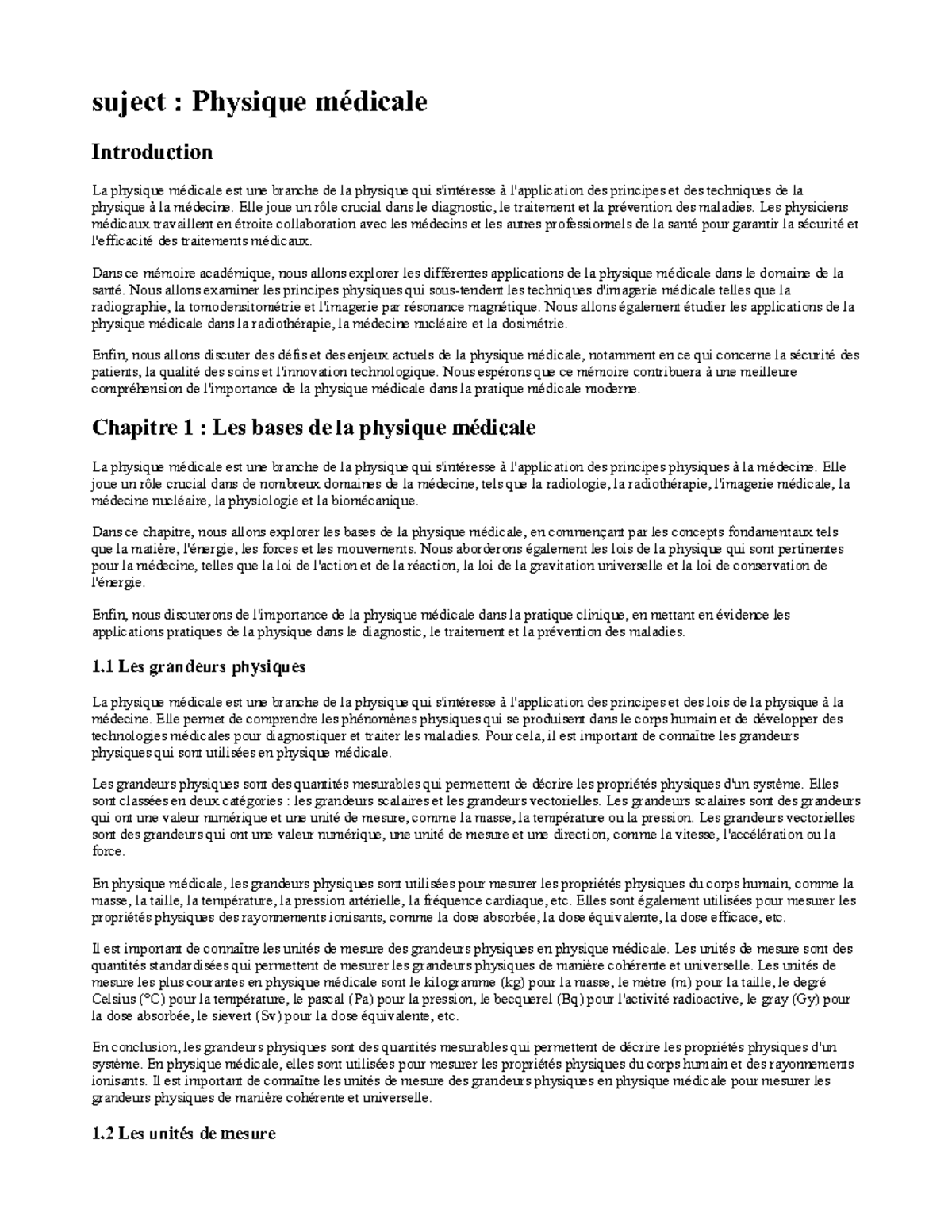 Physique médicale - cours - suject : Physique médicale Introduction La ...