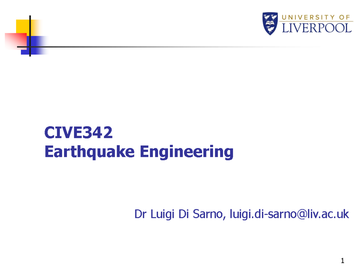 Lecture 9 - Methods of Seismic Analysis - CIVE Earthquake Engineering ...