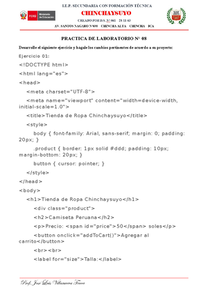 Práctica HTML N° 06 - Practicas de lab - I.E. SECUNDARIA CON FORMACIÓN TÉCNICA CHINCHAYSUYO ...
