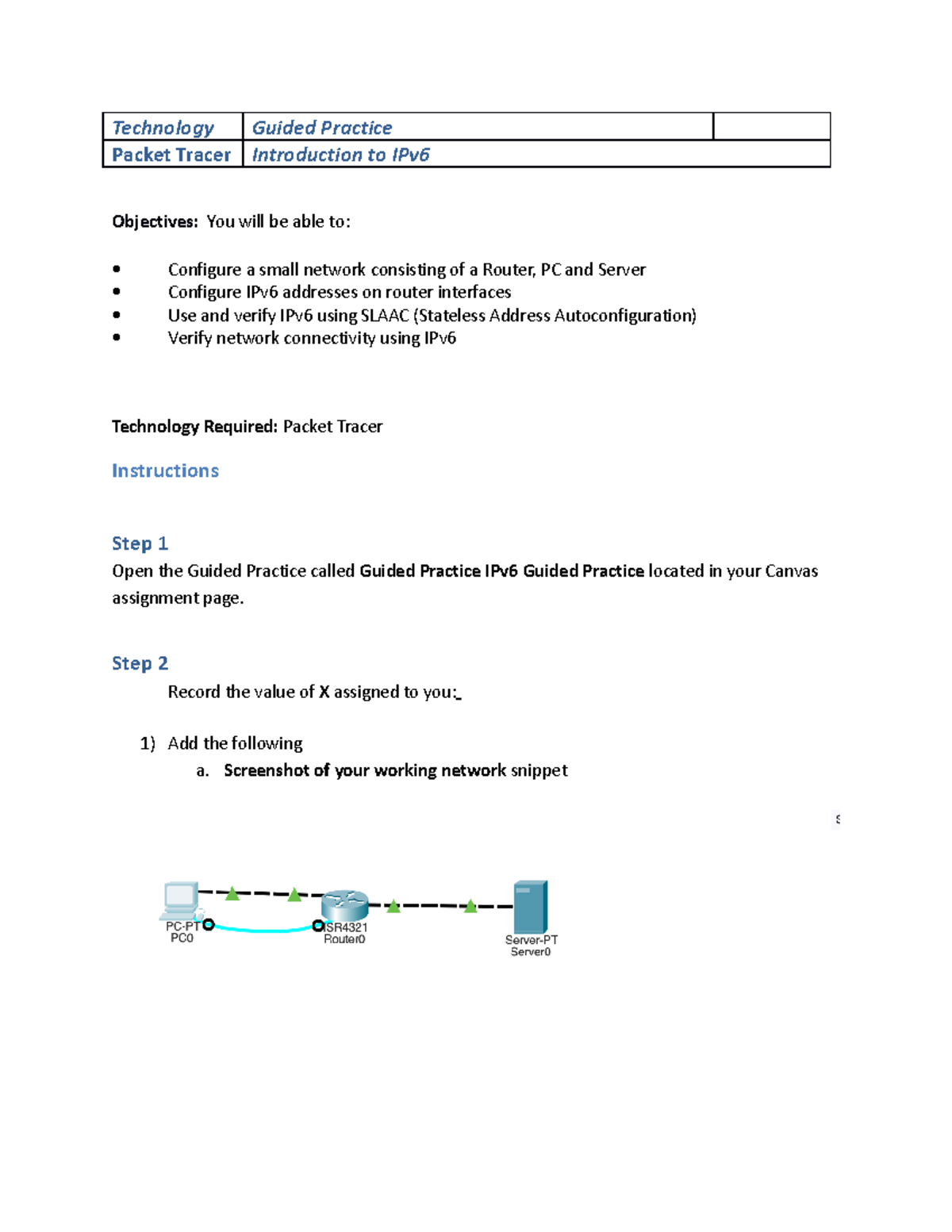 IPv6 Report - assignment - Technology Guided Practice Packet Tracer Introduction to IPv ...