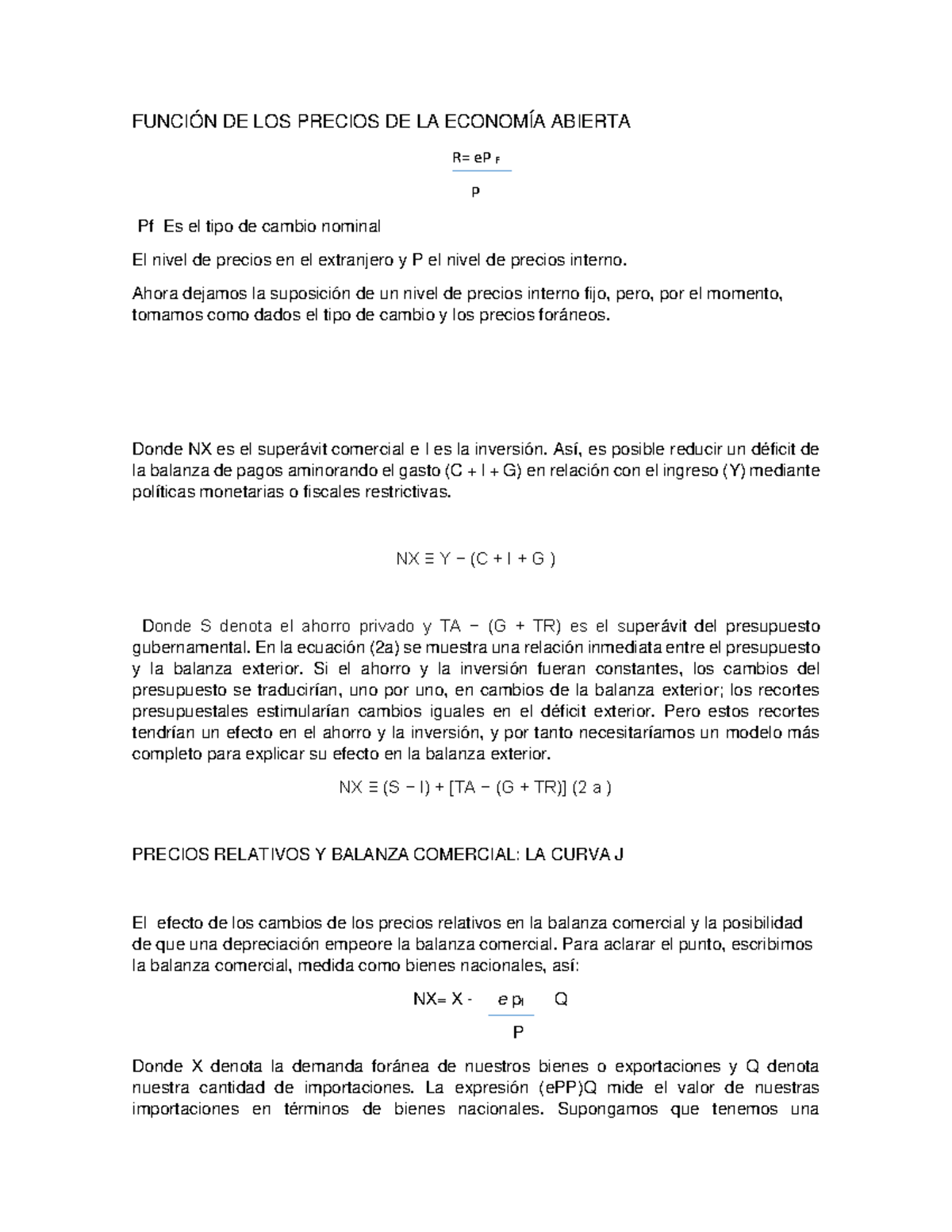 Formulario Macroeconomía - Warning: TT: undefined function: 32 FUNCIÓN DE LOS PRECIOS DE LA ...