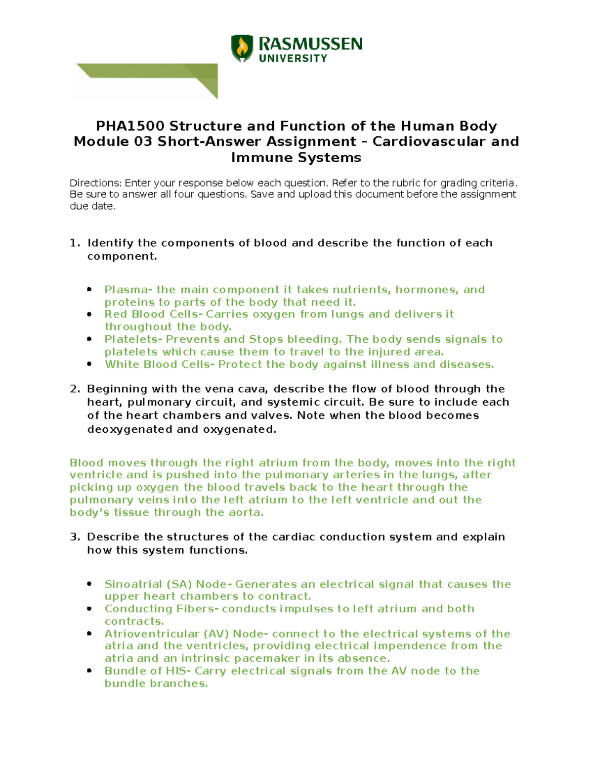 PHA1500 Short Answer Assignment Module 03 - PHA1500 Structure and ...