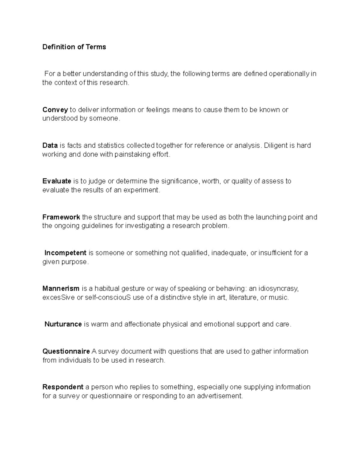 Definition of Terms None Definition Of Terms For A Better