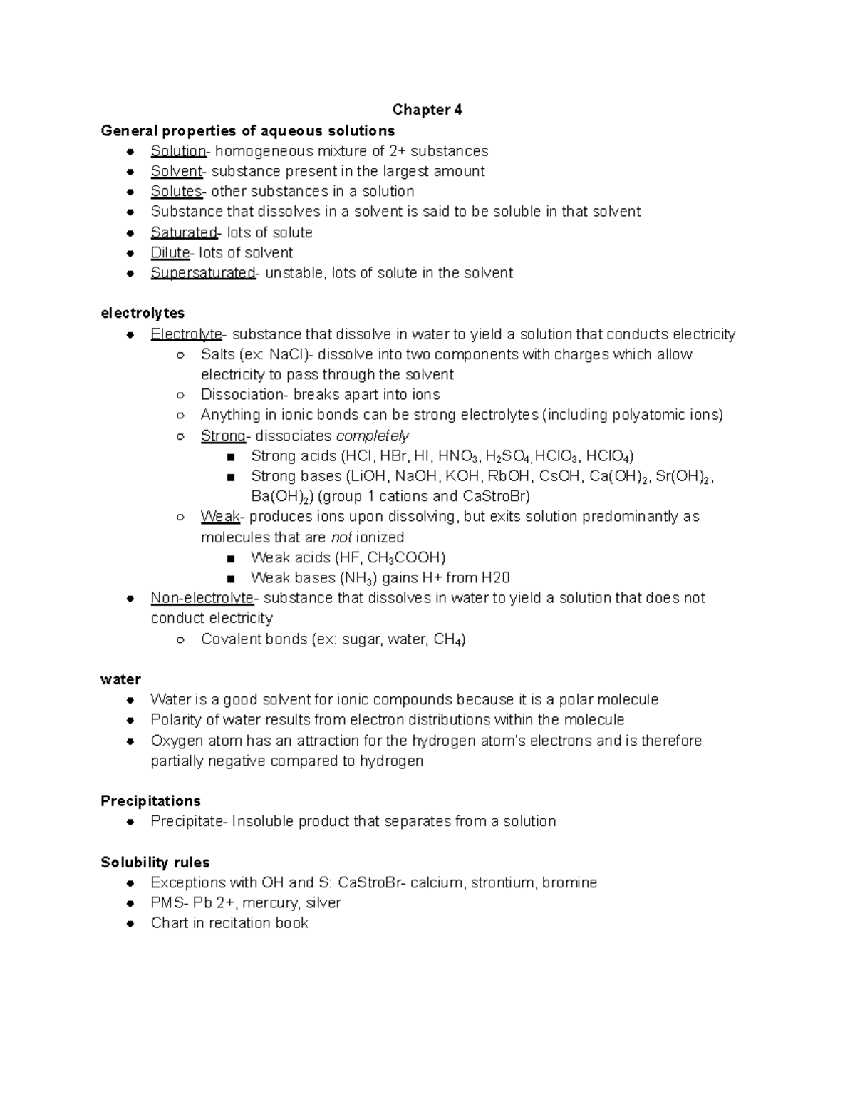 Chem 109 unit 2 lecture notes - Chapter 4 General properties of aqueous ...