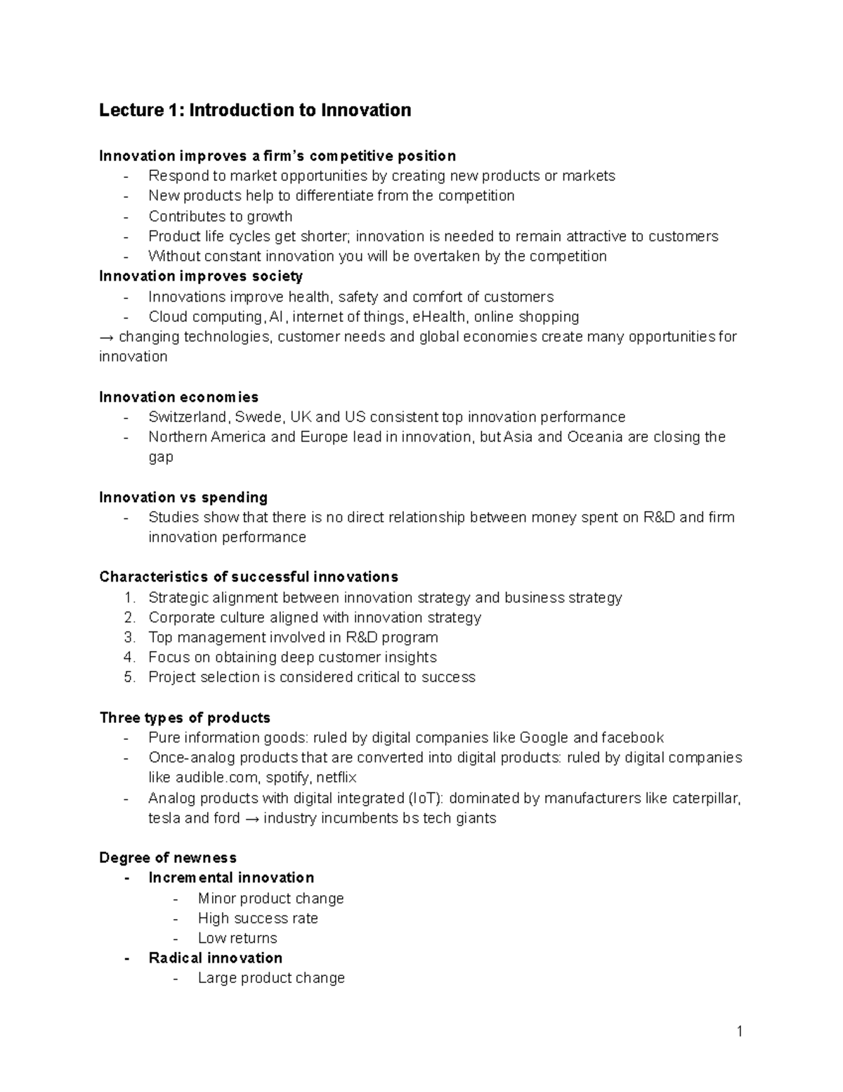 IMM Lecture Summary Lisa - Lecture 1: Introduction to Innovation ...