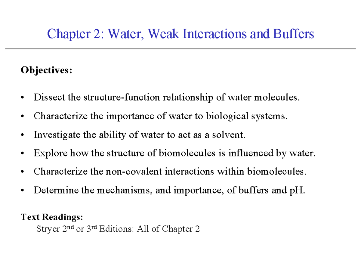 Water - Characterize the importance of water to biological systems ...