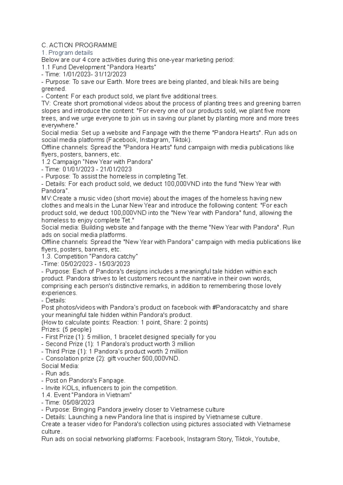 Action Programme of Pandora - C. ACTION PROGRAMME Program details Below ...