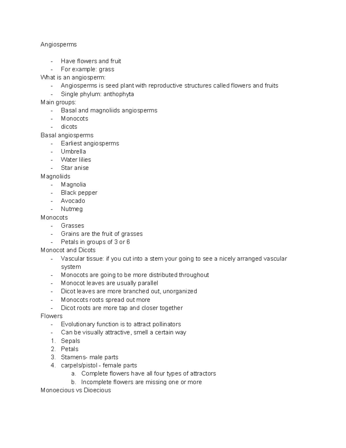 BILD 3 UCSD Angiosperms Notes - Angiosperms Have flowers and fruit For ...