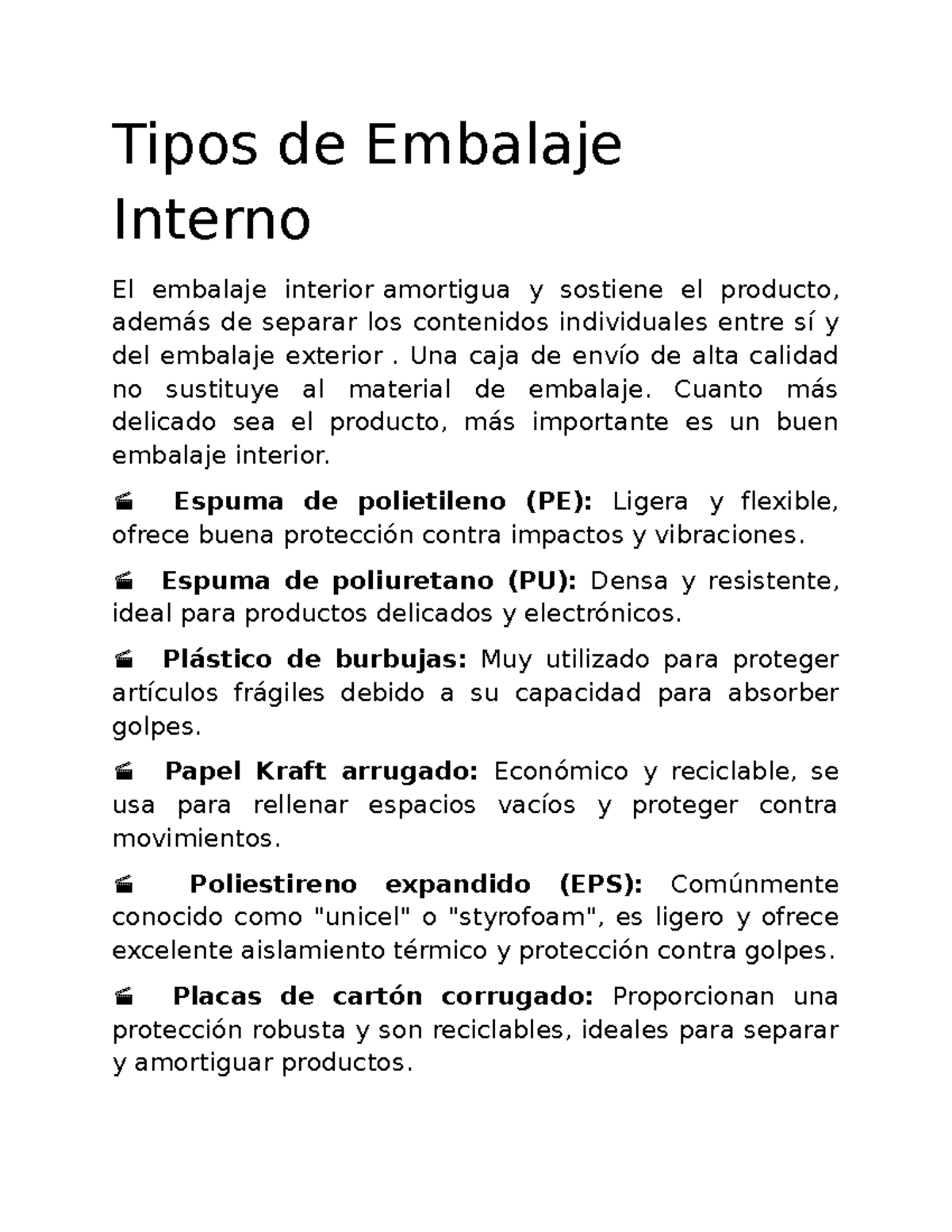 Tipos de Embalaje Interno - Tipos de Embalaje Interno El embalaje ...