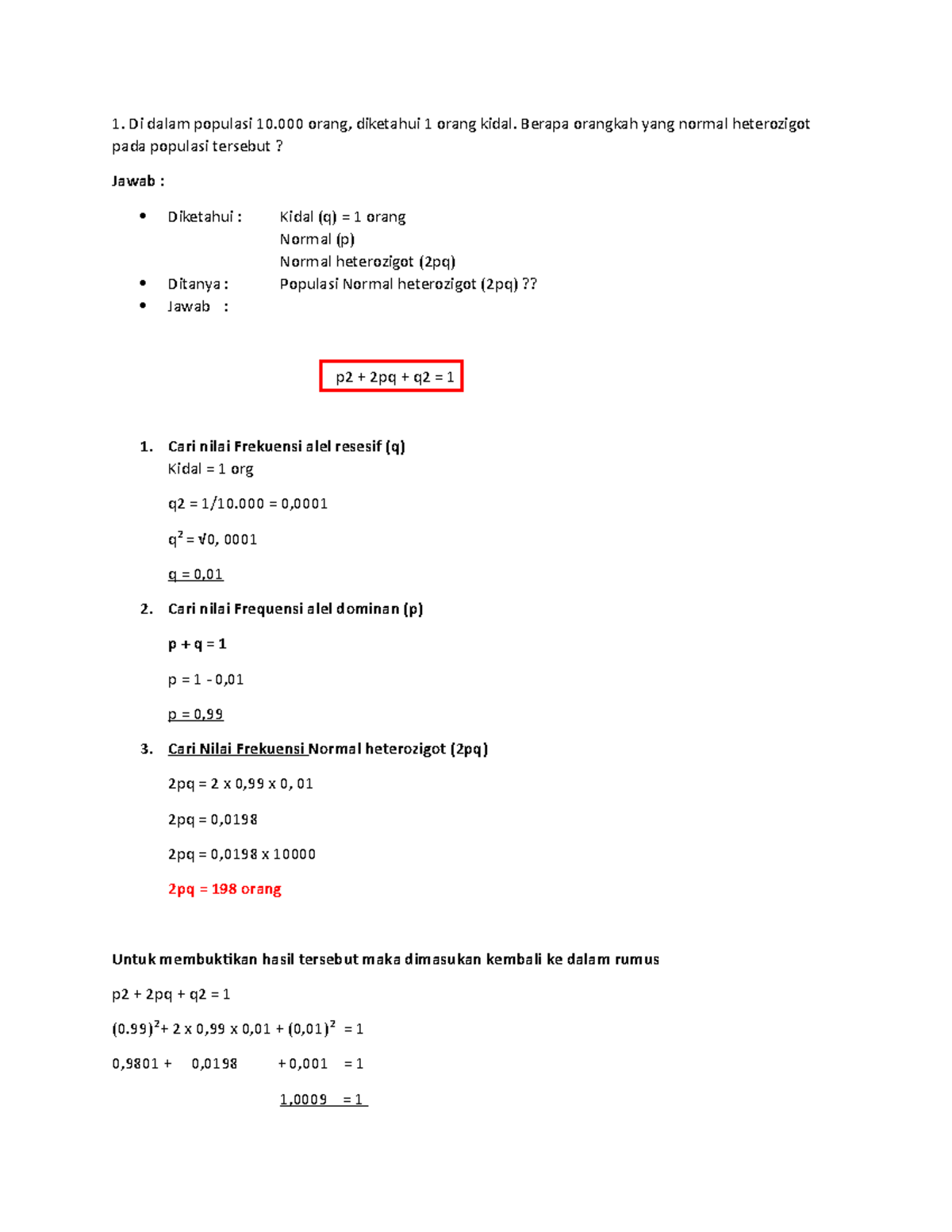 Soal Perhitungan frekuensi gen - Di dalam populasi 10 orang, diketahui ...