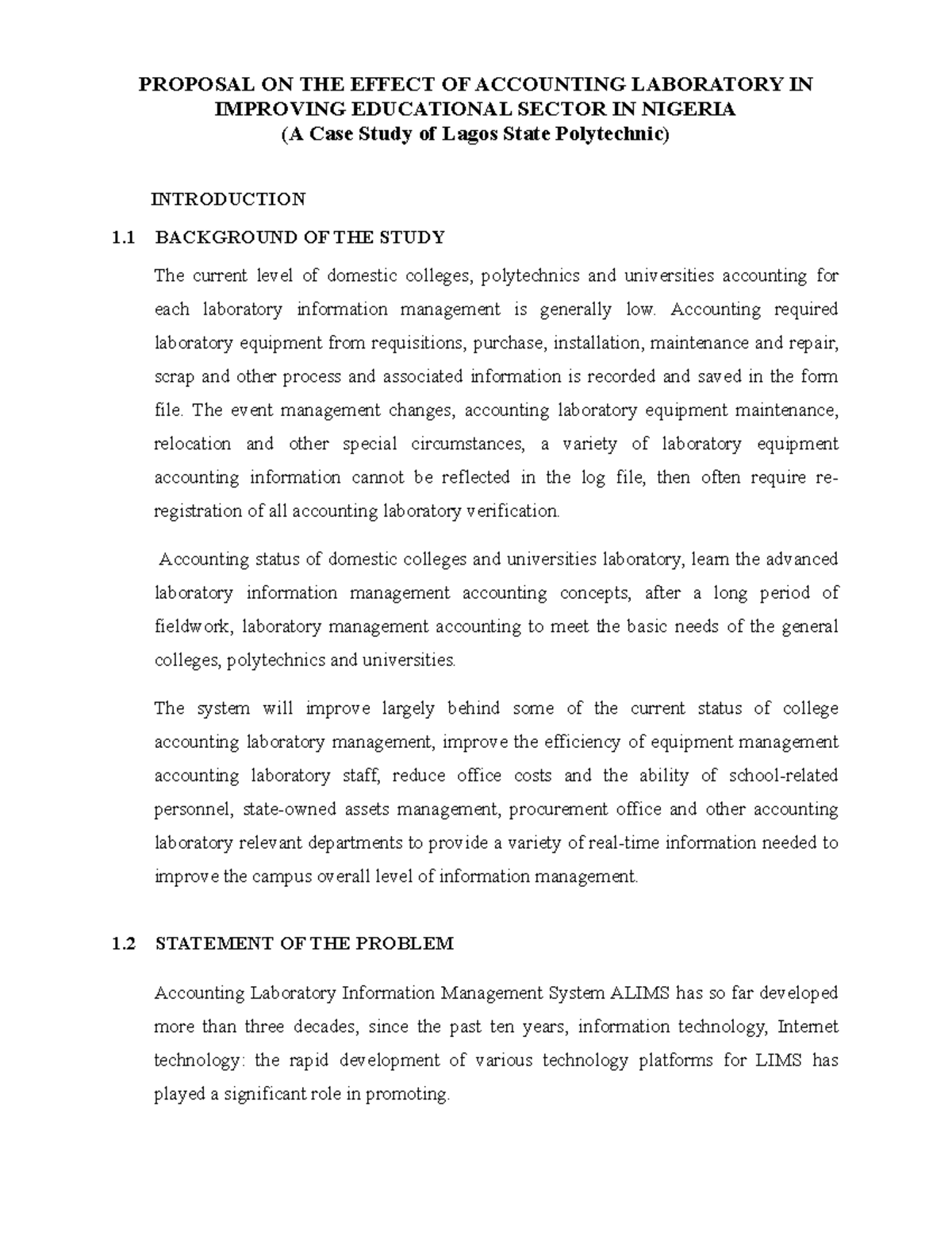 Proposal ON THE Effect OF Accounting Laboratory - PROPOSAL ON THE ...