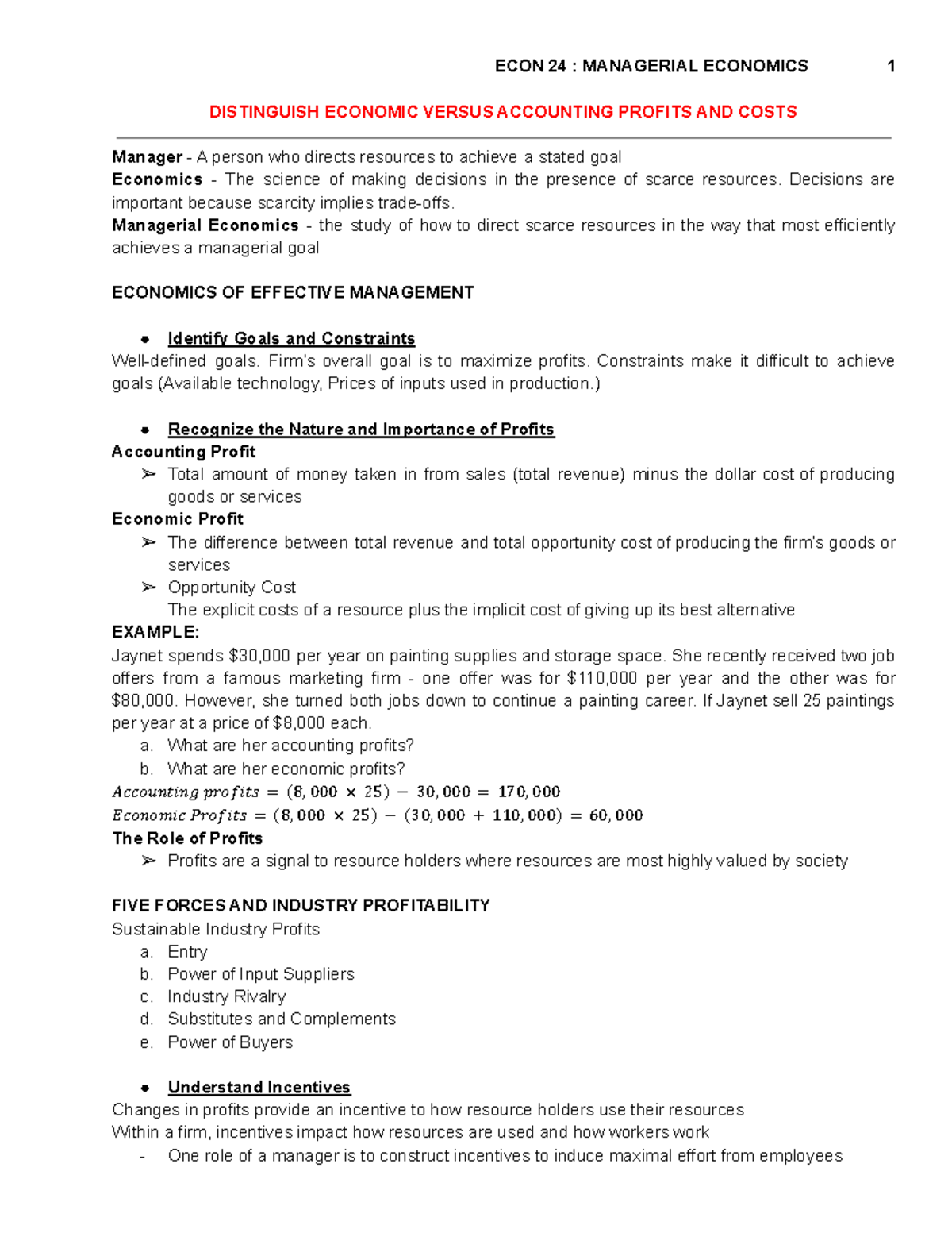 Econ 24 - Managerial Economics - DISTINGUISH ECONOMIC VERSUS ACCOUNTING ...