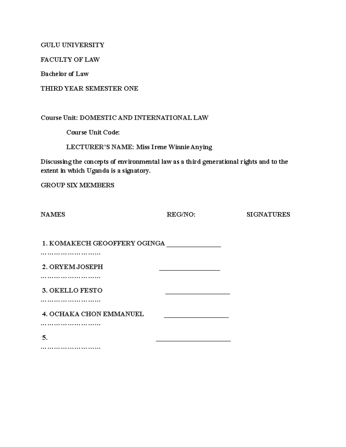 Third Generational Human Rights - GULU UNIVERSITY FACULTY OF LAW ...