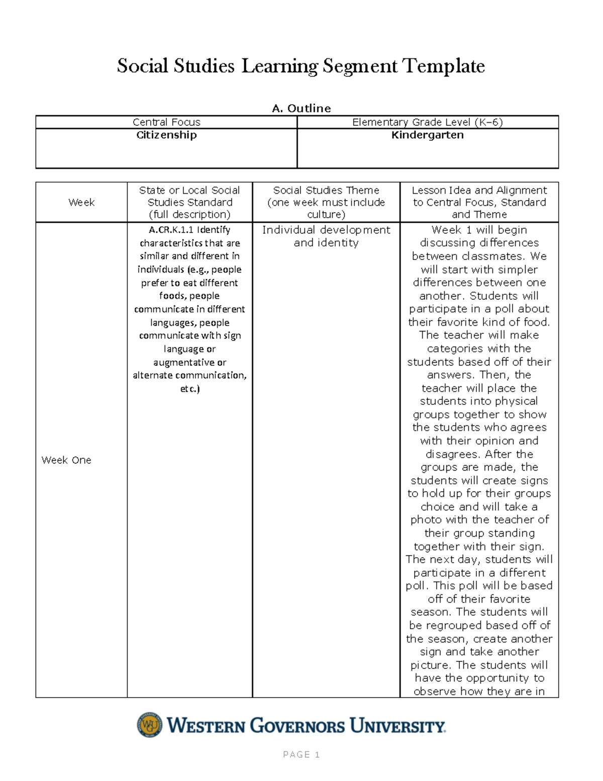 Social Studies Learning Segment Task One - Social Studies Learning ...