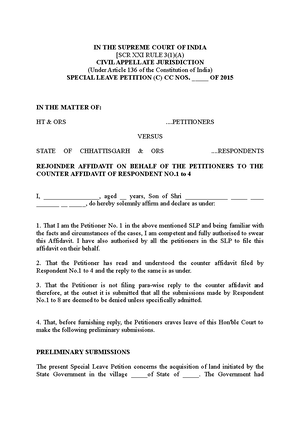 Format of Counter Affidavit against Special Leave Petition (SLP) under ...