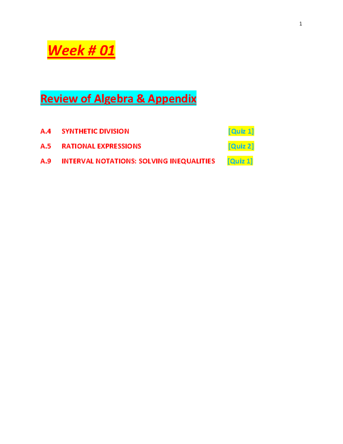 WEEK 1(103) - Notes from chapter one MATH 103 - Week # 01 Review of ...