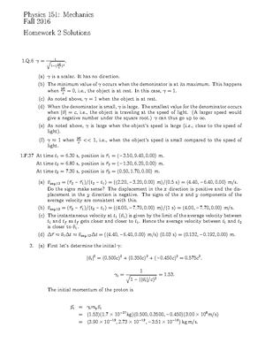 HW7-soln - Problem Set Solutions - Physics 151: Mechanics Fall 2016 ...