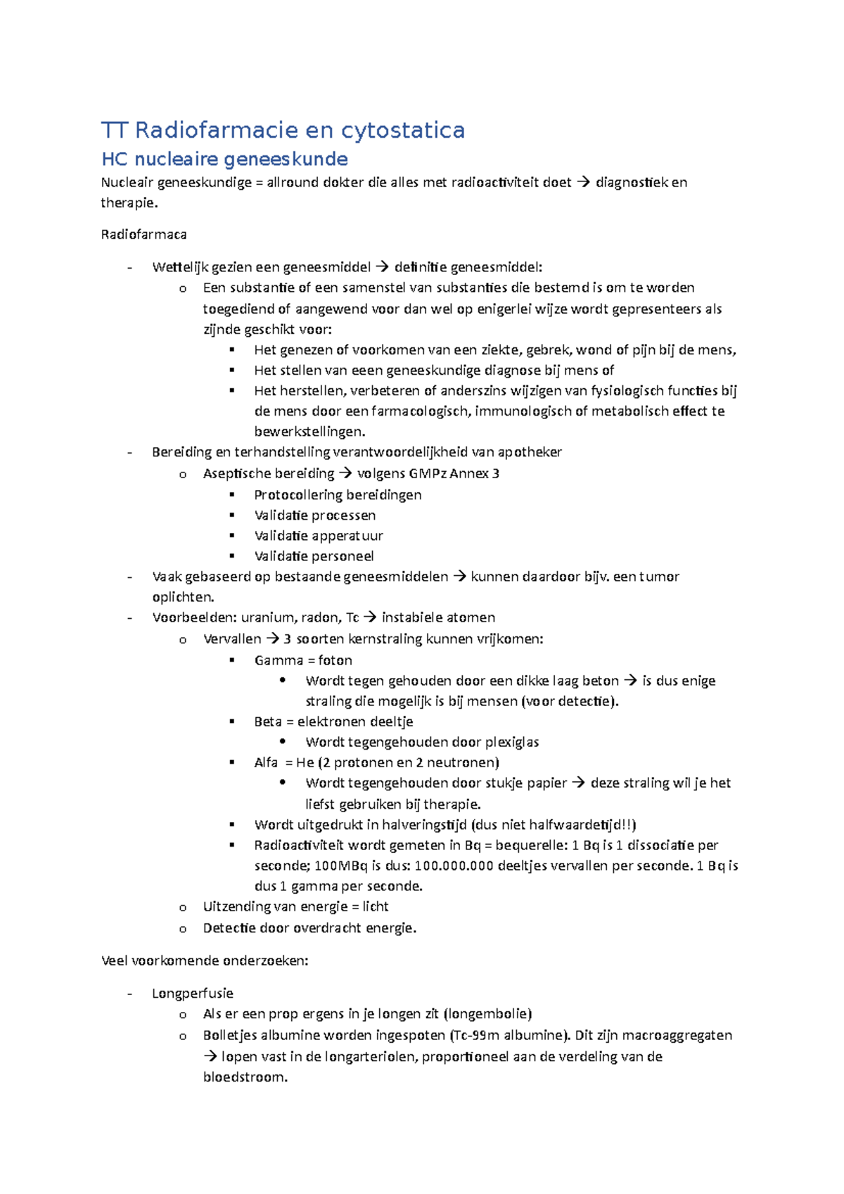 Samenvatting radiofarmacie en cytostatica, alles wat je moet weten voor ...