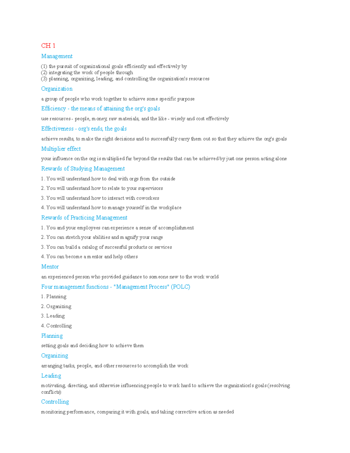 MGT 101 Summary - Management: a Practical Introduction - CH 1 ...
