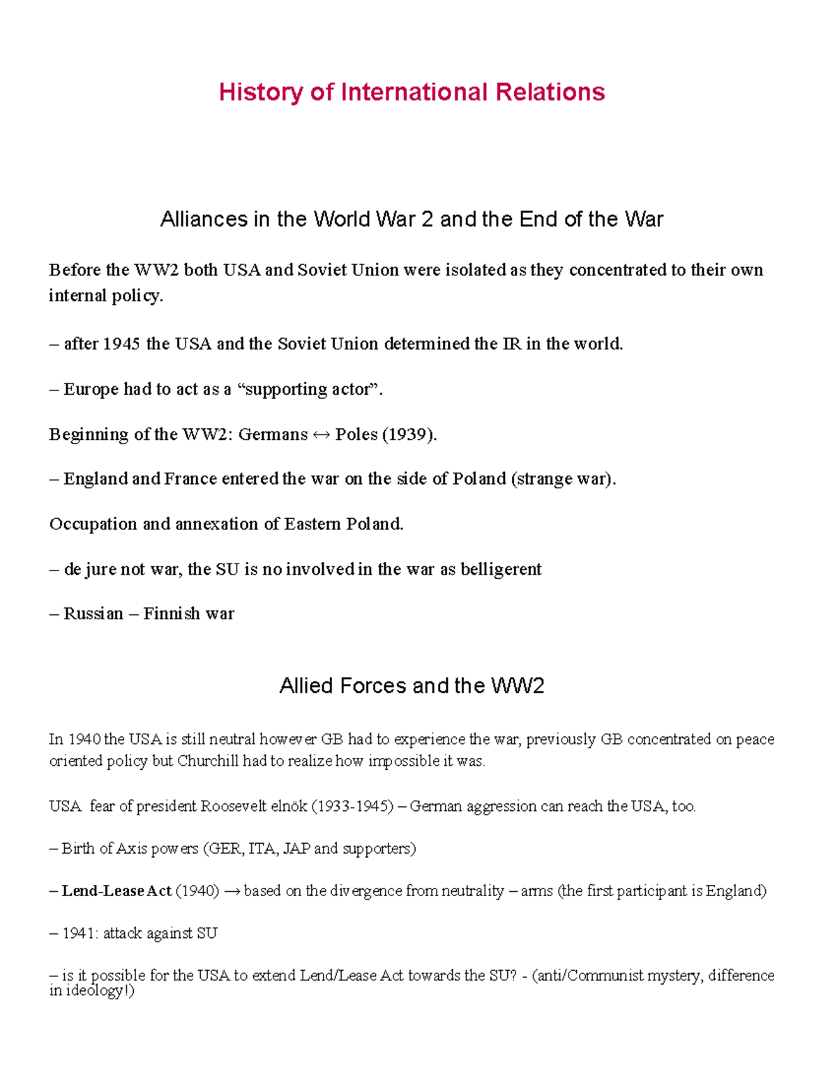 History of International relations - History of International Relations ...