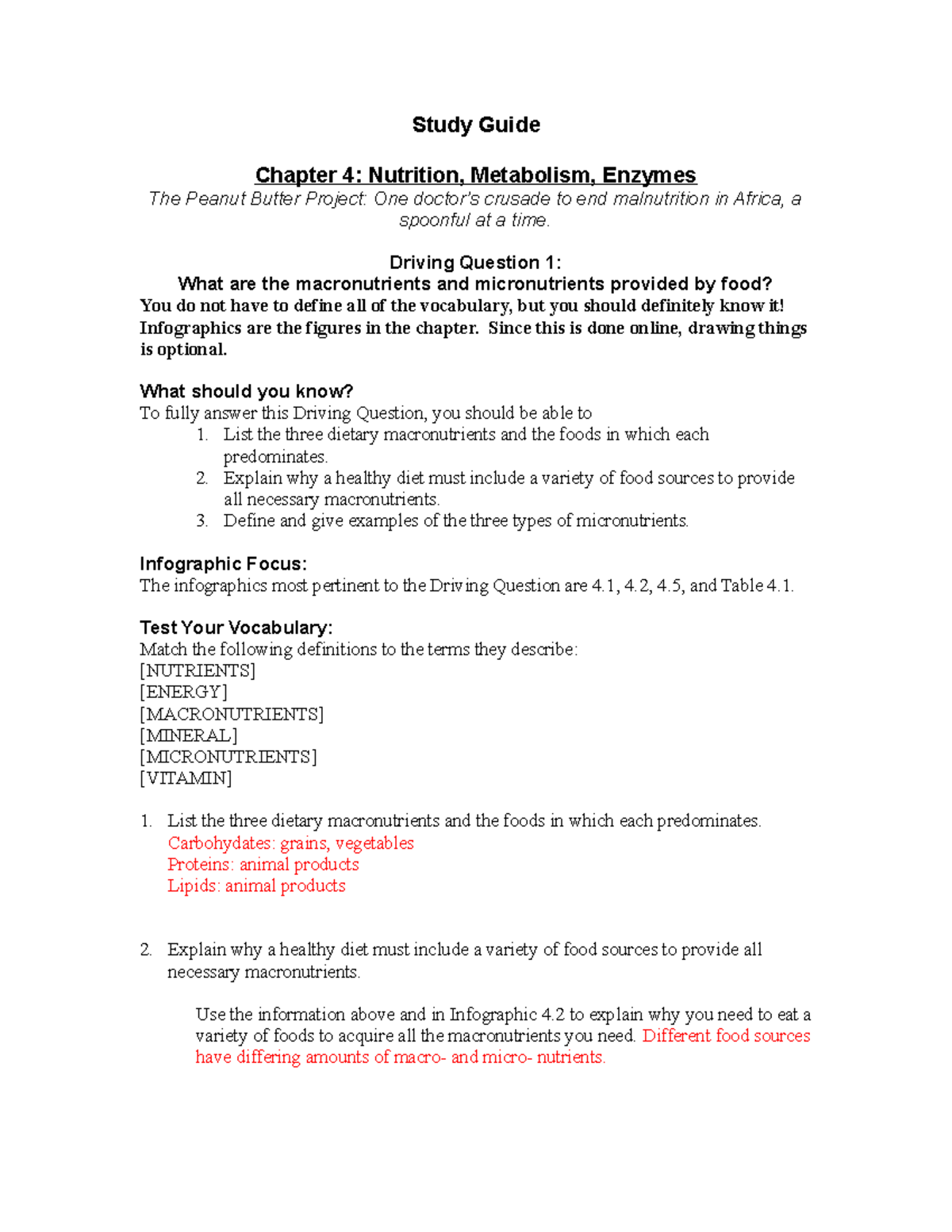 Chapter - Answered Study guide - Study Guide Chapter 4: Nutrition ...