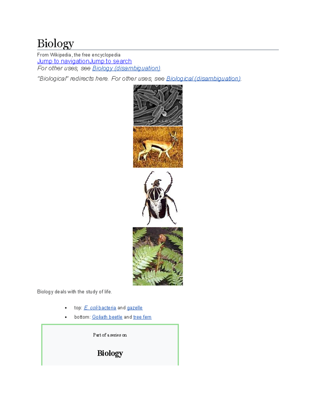 Definition of Biology - Biology From Wikipedia, the free encyclopedia ...