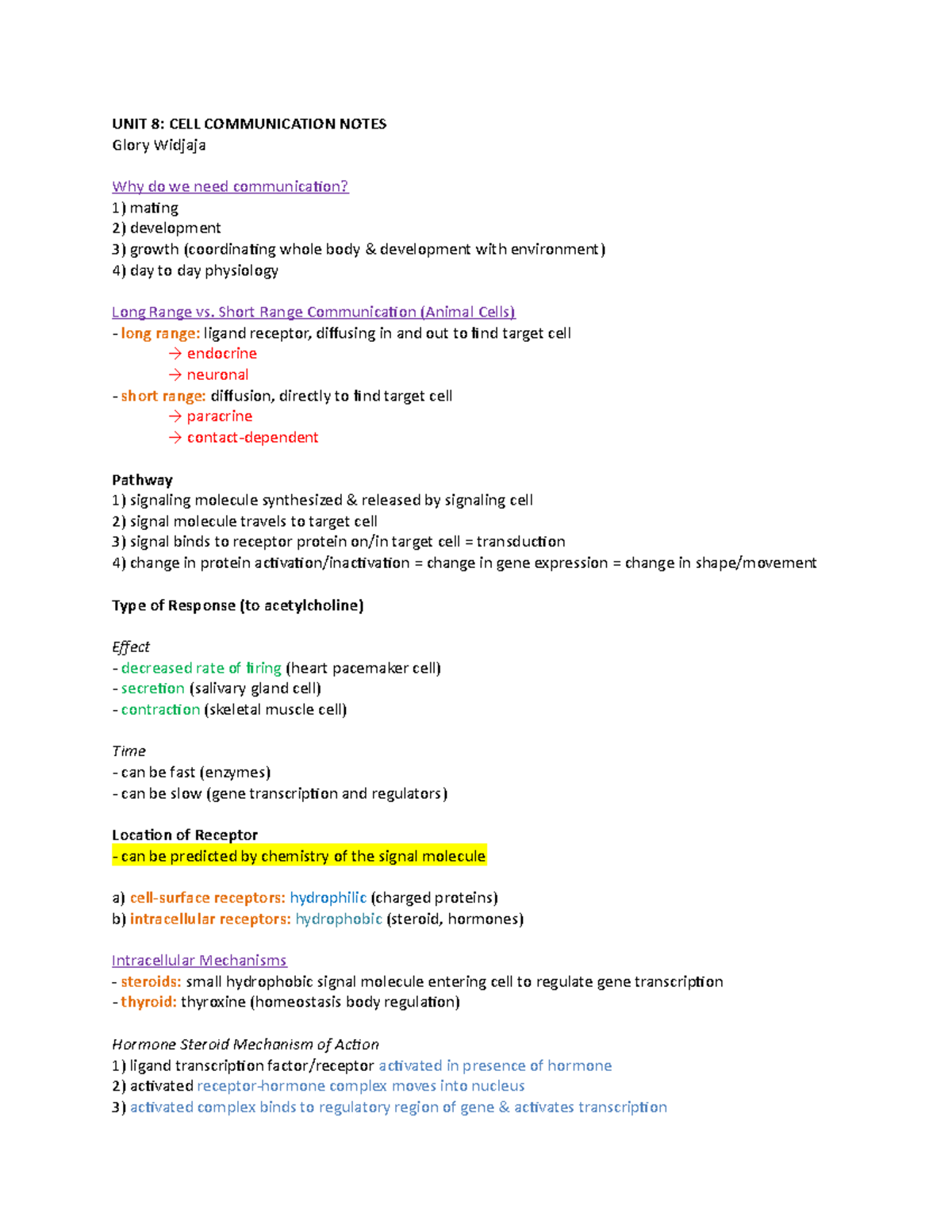 Unit 8 Cell Communication - UNIT 8: CELL COMMUNICATION NOTES Glory ...