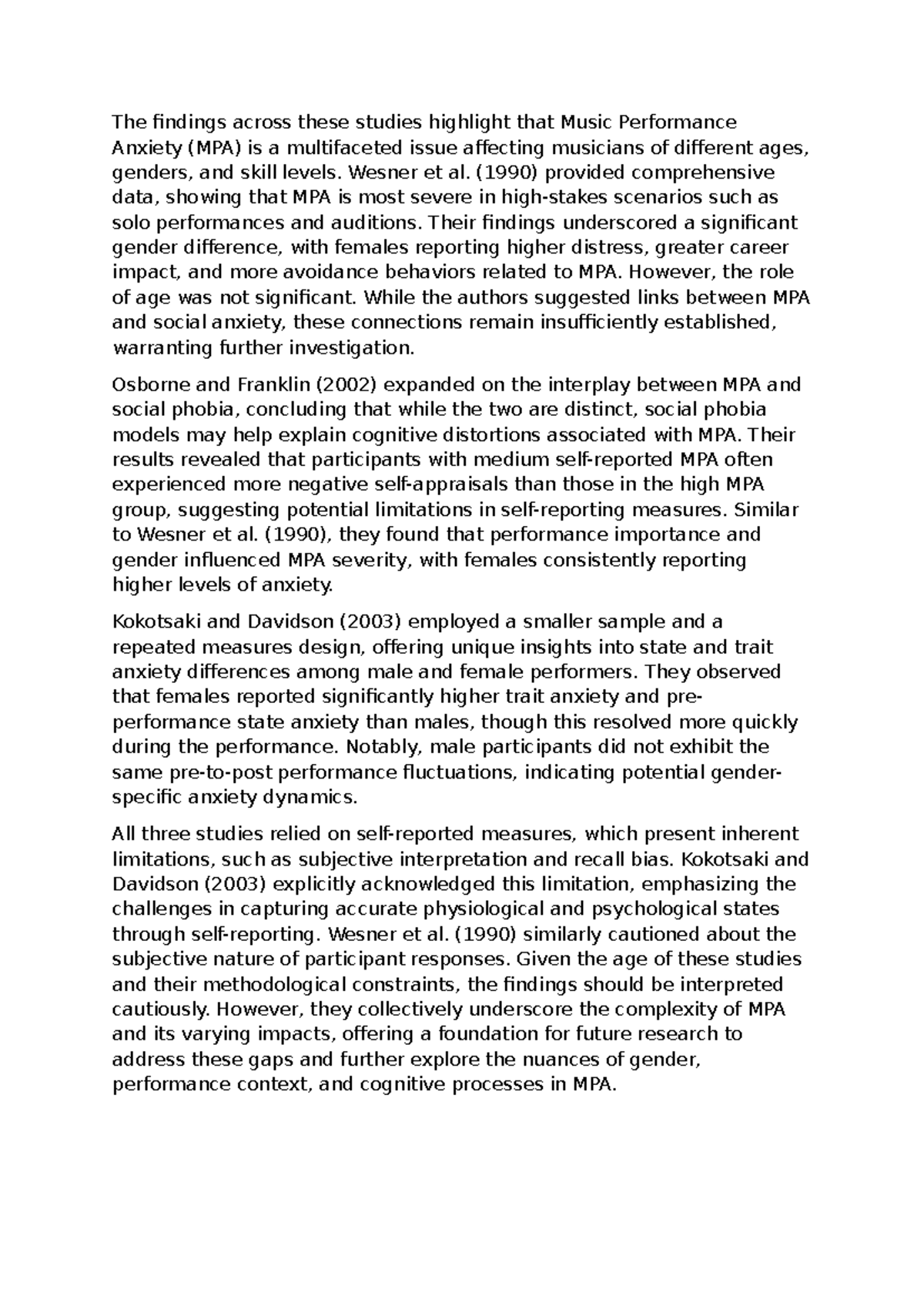 Music pscyhogly sample conclusion - The findings across these studies ...