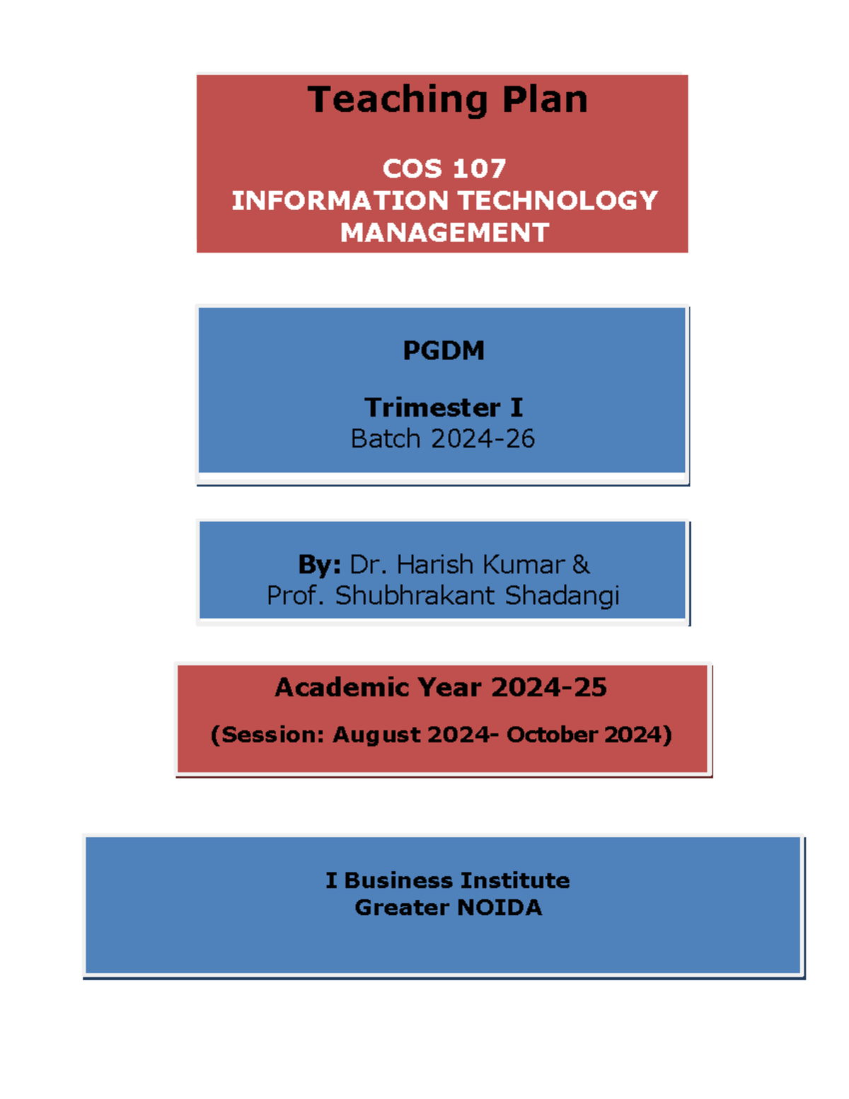 COS 107- Information Technology Management - Teaching Plan COS 107 INFORMATION TECHNOLOGY ...