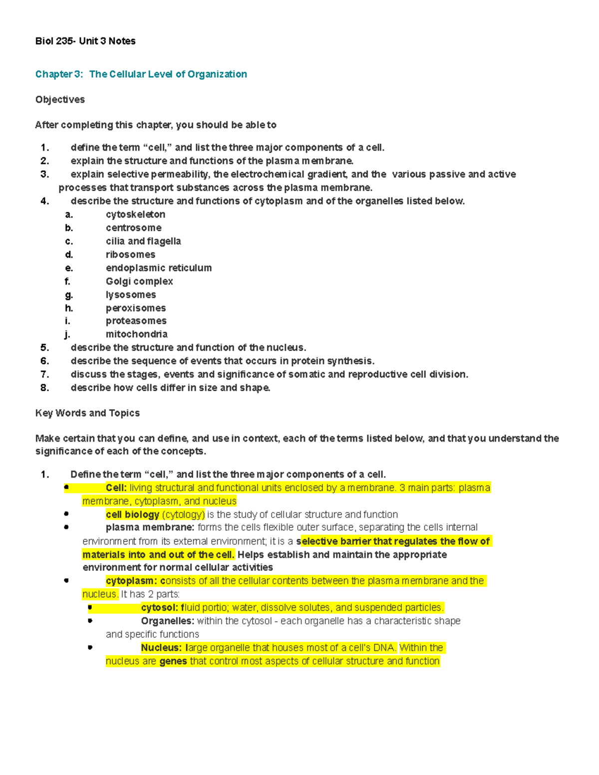 Docx-19 - Lecture notes 1 - Biol 235- Unit 3 Notes Chapter 3: The ...