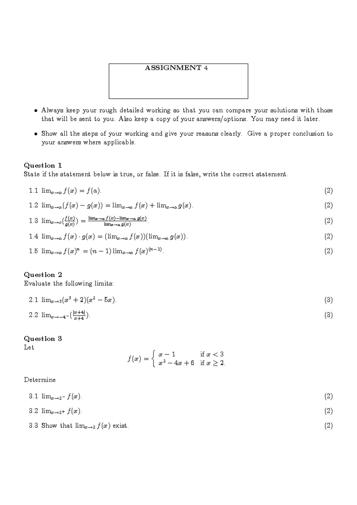 MAT1501 Assessment 4 - ASSIGNMENT 4 Always keep your rough detailed ...