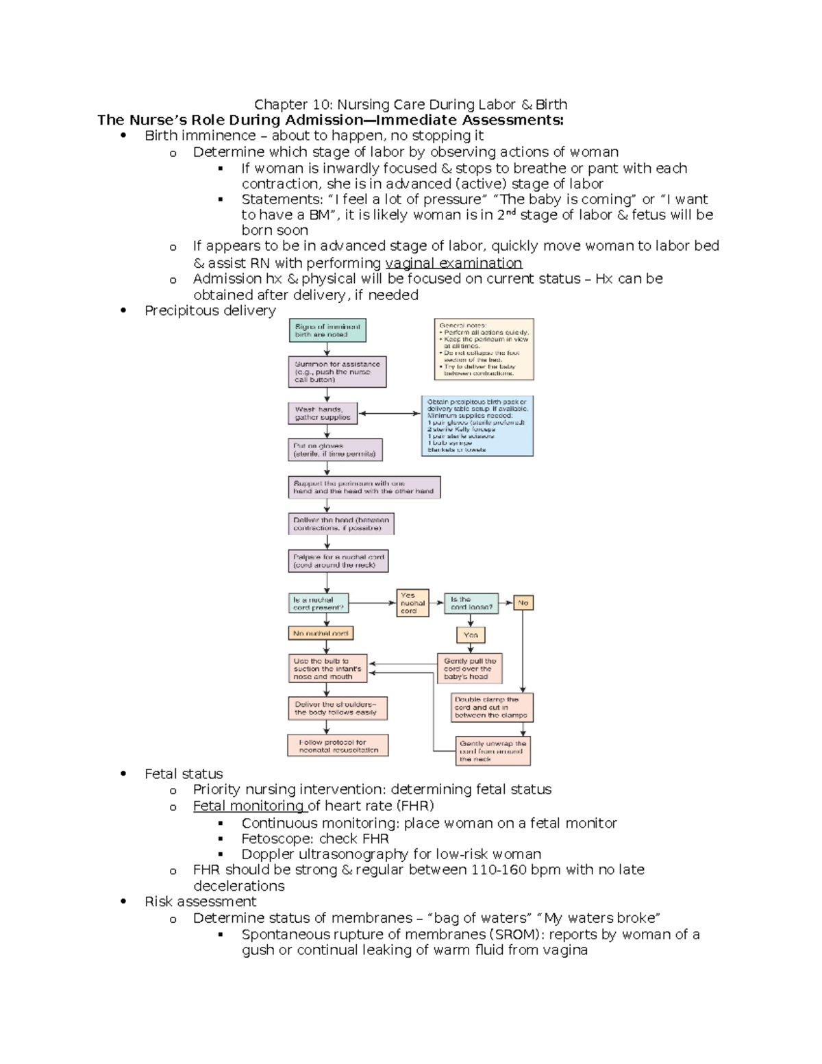 Chapter 10 Nursing Care During Labor & Birth - Chapter 10: Nursing Care ...