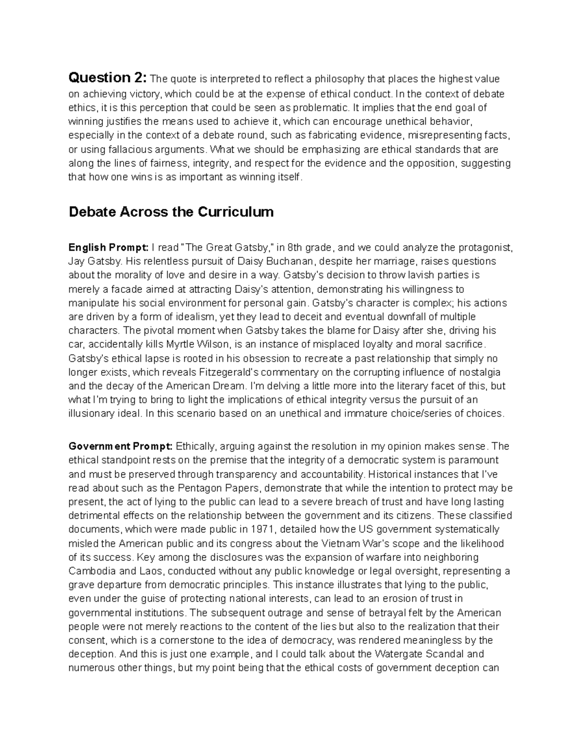 1 9 debate hw - Summary biology - Question 2: The quote is interpreted ...