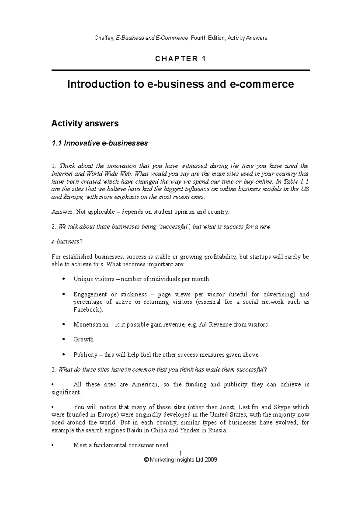 Activity ans01 - E Business - CHAPTER 1 Introduction to e-business and ...