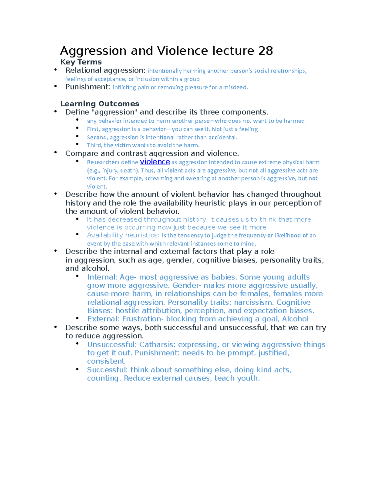Aggression and Violence lecture 28 - Psych 111 - BYU - Studocu