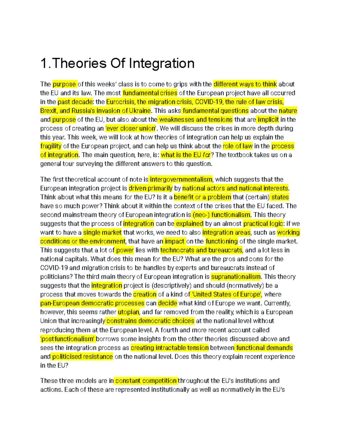 WEEK 2: Theories OF Integration - 1 Of Integration The purpose of this weeks’ class is to come ...