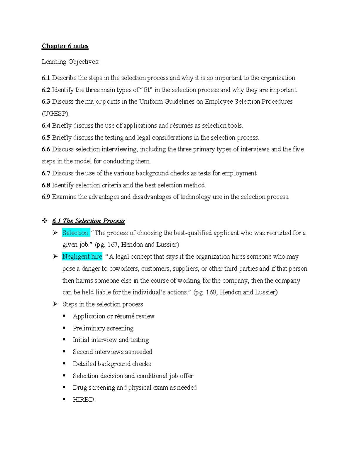 Chapter 6 notes - Chapter 6 notes Learning Objectives: 6 Describe the ...