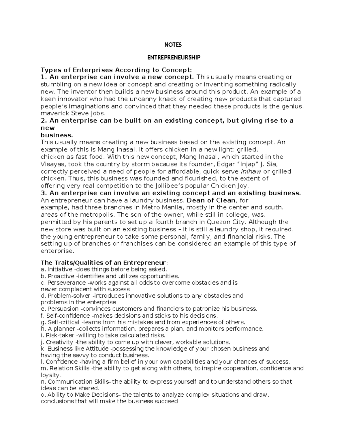 Notes- Entrepreneurship - NOTES ENTREPRENEURSHIP Types of Enterprises ...