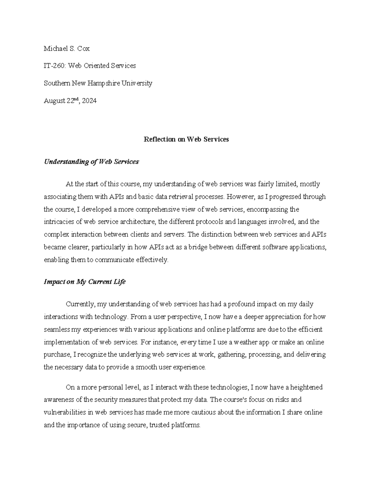 IT260 Module Eight Activity Michael Cox - Michael S. Cox IT-260: Web Oriented Services Southern ...